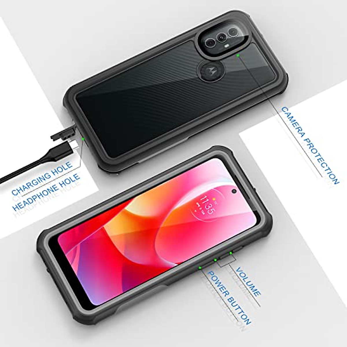 Lanhiem for Motorola Moto G Power 2022 Case, IP68 Waterproof Dustproof Shockproof Case with Built-in Screen Protector, Full Body Heavy Duty Protective Clear Cover for Moto G Power 2022 Only