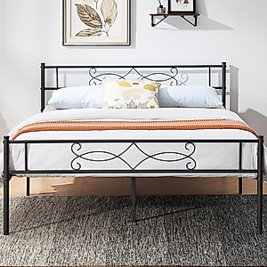 VECELO Full Size Bed Frame Metal Platform with Headboard/Steel Slat Support/No Box Spring Needed/Easy Assembly