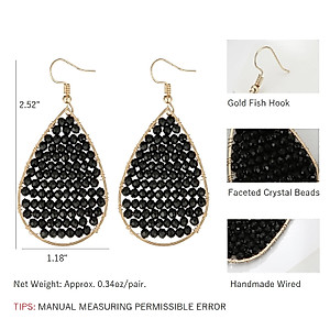 Winssigma Turquoise Teardrop Earrings, Boho Colorful Beads Gold Hoop Earrings for Women Bohemian Jewelry(Teardrop Black Crystal)