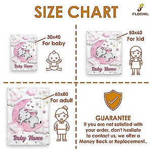 FLOCHIL Personalized Baby Blankets, Custom Baby Blanket - Baby Blanket with Name for Girls, Best Gift for Baby, Newborn Elephants Plush Fleece (30x40)