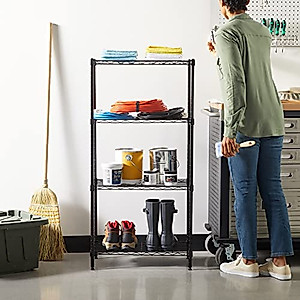Amazon Basics 4-Shelf Adjustable, Storage Shelving Unit, (200 Pound Loading Capacity per Shelf), Steel Organizer Wire Rack, 13.4"D x 23.2"W x 48"H, Black