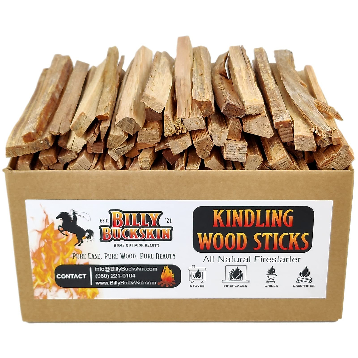 Billy Buckskin Co. Kindling Wood Sticks, Fire Starter Stick for Campfire, Fire Pit, Indoor & Outdoor Fireplace, Kiln Dried Kindling Fire Stick, Firewood Kindling Sticks Approx. 140 Fire Sticks per Box