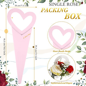 Teling 18 Pcs Single Flower Sleeve Love Heart Floral Bouquet Bags Paper Flower Wrapping Box Waterproof Packaging Bag with Ribbons for Flower Florist Gift, Pink, Rose Gold, White, 7.1 x 18 Inch