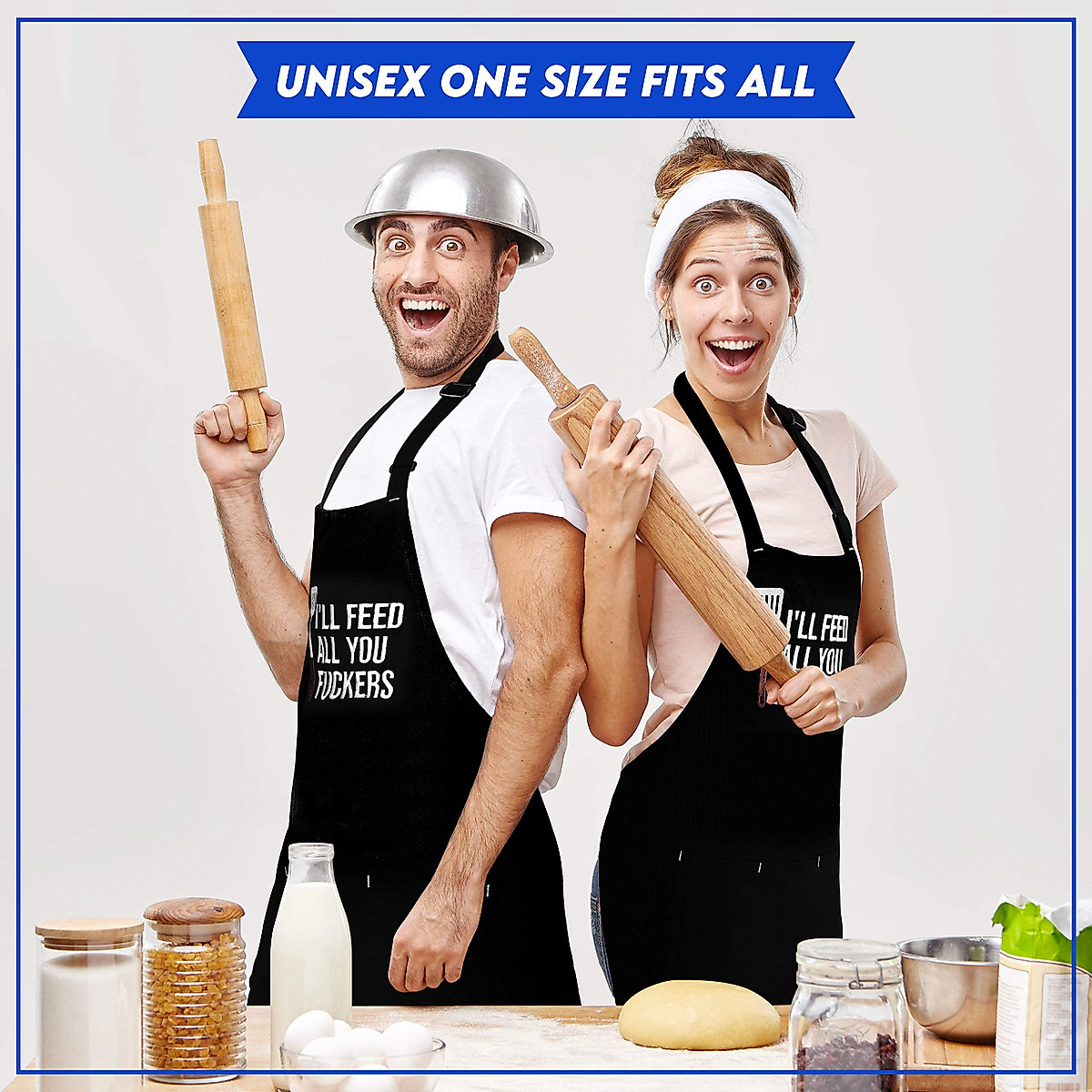 Exzillant - Embroidered Funny Aprons for Men - 3 pockets - Birthday, Christmas and Cooking Gifts for Dad, Brother, Husband - Polycotton -Black