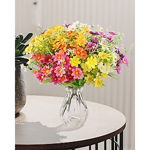 Omldggr 6 Pieces Faux Silk Daisy Artificial Flower Plastic Flowers Plants Plastic Bushes for Indoor Outside Hanging Planter Home Garden Decor (Yellow, Purple, White,Orange,Pink,Green)