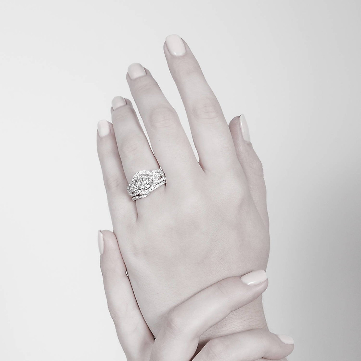 BERRICLE Sterling Silver 3-Stone Wedding Engagement Rings Round Cubic Zirconia CZ Ring Set for Women, Rhodium Plated Size 9