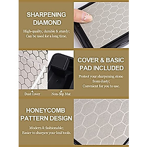Double-Sided Diamond Sharpening Stone, Kalolary Knife Sharpener Stone Whetstone Honeycomb Surface Plate with Non-slip Base for Scissors Knives Outdoor Kitchen Sharpen Tools (600/1200 Grit, 150 x 63mm)