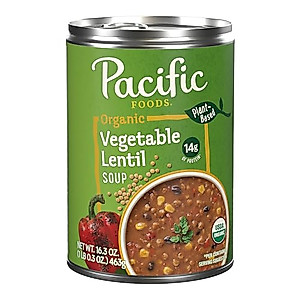 Pacific Foods Organic Vegetable Lentil Soup, Vegan Soup, 16.3 oz Can