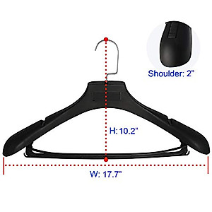 Plastic Extra Wide Suit Hangers, Pack of 15, Width: 17.7",Notched Shoulders & Swivel Hooks, Black