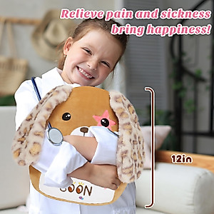 Easfan Get Well Soon Dog Plush Pillow Puppy Stuffed Animal with Floppy Long Ears, Cuddly Soft Toy Recovery Gifts for Patients Sick Girls Boys, Light Brown, 12"