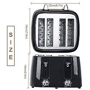 prepAmeal 4 Slice Toaster Bagel Toaster Small Bake Toaster with 6 Browning Setting, Cancel Function, Extra Wide Slots, for Bagels, Waffles, Breads, Puff Pastry, Snacks (4-Slice, Black)