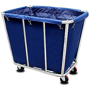 Canvas Basket Bulk Trucks Commercial,Stainless Steel Industrial Rolling Laundry Cart Storage Trolley Hamper for Hotel/Home/Hospital,150kg/330LBS Load,9.9 Bushel (350 L)(Color:Blue)