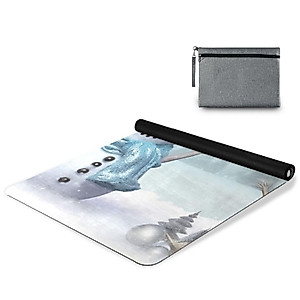 GOODOLD Christmas Snowman Yoga Mat, 71 x 26 Inch Non-slip Yoga Mats Folding Travel Exercise Mat Indoor Outdoor Gym Pilates with Storage Bag for Women Men