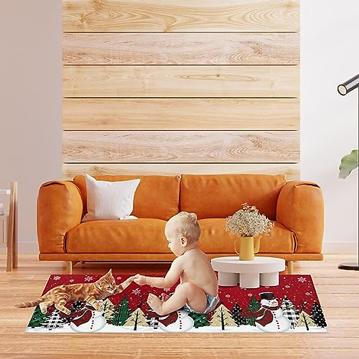 Miaklek Christmas Kitchen Rugs Anti Fatigue Mats for Kitchen Floor Cushioned Kitchen Rugs and Mats Non Slip Kitchen Runner Comfort Standing Mat, Cute Snowman Xmas Tree Winter Snowflake Red