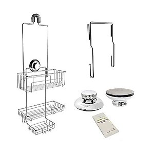 Gecko-Loc Extra Long Hanging Shower Caddy Bundle including 2 Hanger Extensions and 2 Extra Suction Cups -Silver