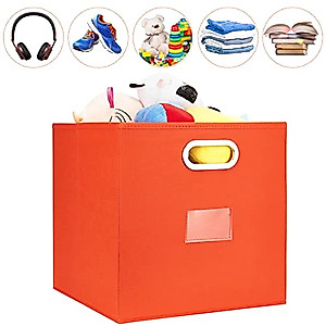 Robuy Foldable Cube Storage Bins Set of 4 Fabric Storage Boxes with Dual Metal Handles for Organizing Clothes, Toys, Towels 13x13x13 inch (13x13x13 inch, 4Pack Orange)