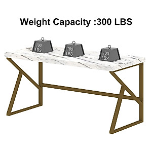 HSH White Faux Marble and Gold Desk, Modern Home Office Executive PC Laptop Computer Desk, Farmhouse Writing Study Work Gaming Table for Bedroom Living Room, Simple Metal Wood Workstation, 55 Inch