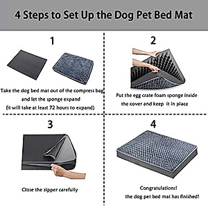Dog Bed Mats for Large Big Dog - Orthopedic Dog Pet Durable Crate Bed Mattress of Thick Egg Foam Crate, Rose Plush Washable Cover, Waterproof Lining and Non-Slip Bottom(L(36''x27''x3''), Grey Side)