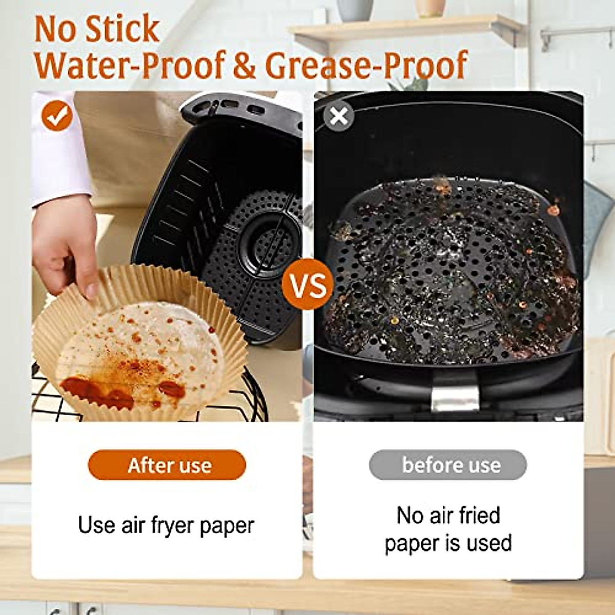 100PCS Air Fryer Disposable Paper Liner, Yokgrass Non-stick Air Fryer Parchment Paper, Oil-proof, Water-proof, Baking Paper for Air Fryer, Baking Roasting Microwave