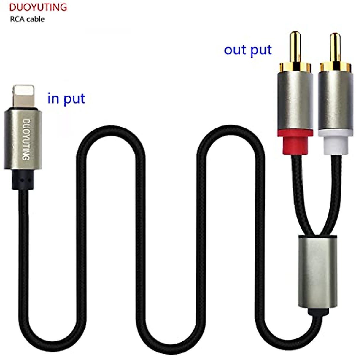 DUOYUTING RCA Audio Cable, iOS Phone to 2 Male RCA Stereo Audio Y-Adapter for iPhone/Sound Box/Amplifier/Home Theater etc. (3.4ft)