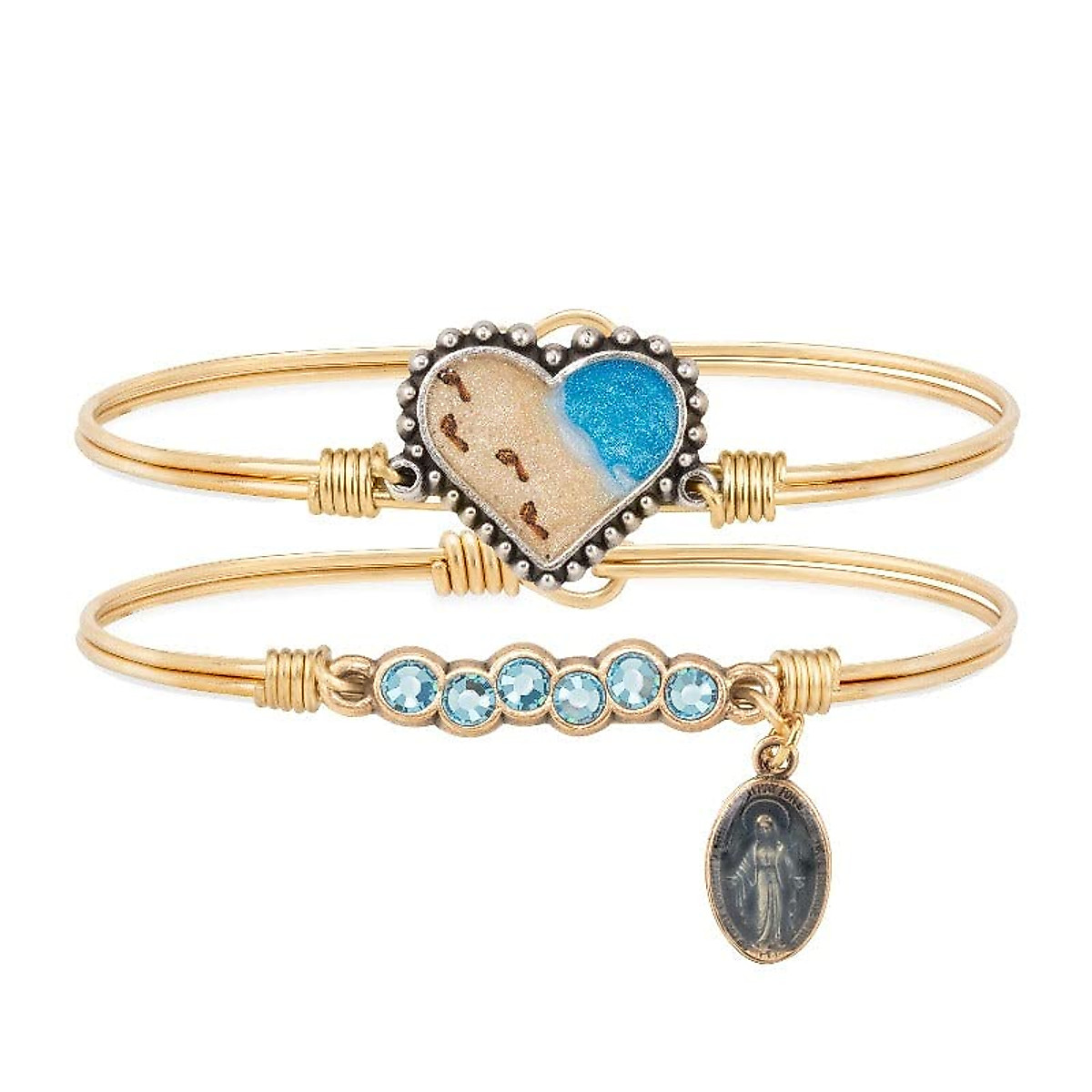 Luca + Danni Footprints of Faith Set (Set Of 2) Bangle Bracelet For Women - Silver Tone Petite Size Made in USA