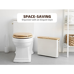 StorageWorks Toilet Paper Storage Basket, Toilet Paper Container with Bamboo Lid, Large Toilet Paper Holder for up to 9 Mega Rolls, Toilet Paper Organizer for Bathroom, Beige, 1 Pack