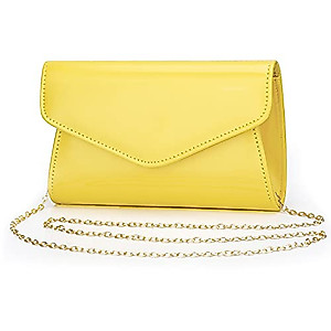 ZIUMUDY Patent Leather Evening Bags Envelope Clutches Shoulder Chain Bag Wallet Purse Handbag (Yellow)