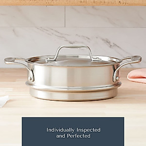 American Kitchen - 3 Quart Stainless Steel Sauce Pan & Insert Set, with cover and steamer insert, Made In America