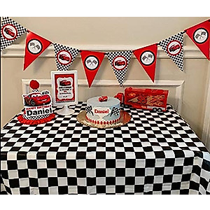 Oojami Pack of 4 Black & White Checkered Flag Table Cover Party Favor Checkered Tablecloth Disposable Checkered Racing Table Cover (54" x 108" Rectangle)