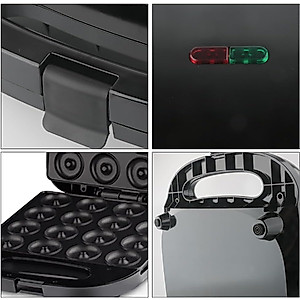 Mini Donut Maker, Machine for Kid-Friendly Breakfast, Mini pancakes maker Machine for Breakfas,Snacks, Desserts & More with Non-stick Surface, Double-sided heating Makes 16 Doughnuts - Black