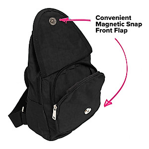 NuPouch Malibu Washed Nylon Day Pack, Crossbody Bag, Travel Pack, Black