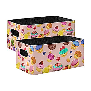 Cupcakes Storage Basket Felt Storage Bin Collapsible Towel Storage Convenient Box Organizer for Pet Supplies Magazine
