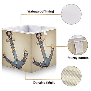 ALAZA Collapsible Storage Cubes Organizer,Old Wooden Anchor on Wooden Storage Containers Closet Shelf Organizer with Handles for Home Office