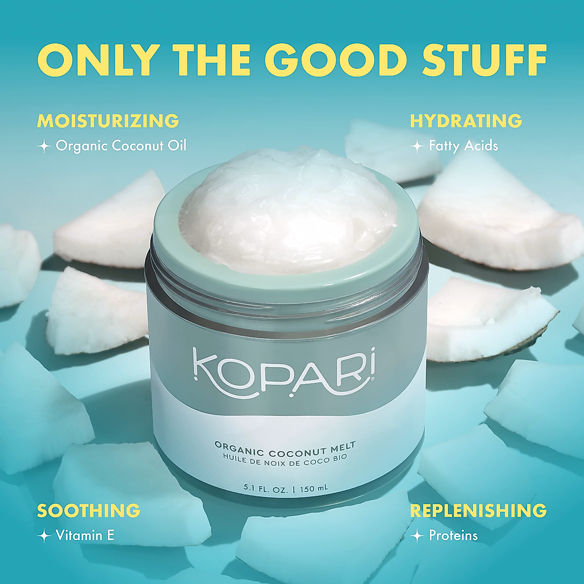 Kopari Organic Coconut Melt | Multi Purpose Skin Moisturizer, 100% Unrefined Coconut Oil Skin Care For Body, Hair, Face | Vegan, Cruelty Free, Paraben & Sulfate Free | 5.1 Oz