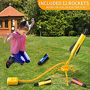 TEMI Rocket Launcher for Kids, 12 Foam Rockets and Stomp Launcher Pad, Launch up to 100+ft, Kids Outdoor Toys, Birthday Gift Toys for Kids Boys Girls Age 3 4 5 6 + Years Old