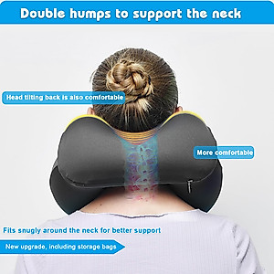2 Pack Inflatable Travel Neck Pillow with Compact Bag and Washable Cover for Sleeping Airplane Soft Velvet Pillow for Long Flight Neck Cushion for Head Support Car Home Office