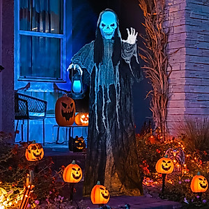 NIFTI NEST Grim Reaper with Light-up Head, Lamp & Creepy Voice, Ghost Skeletons Halloween Decorations Haunted House Props