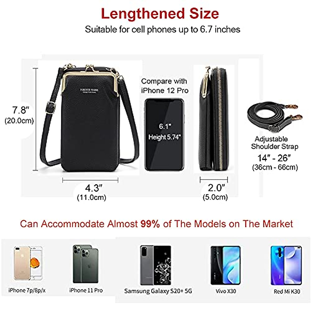 Small Crossbody Phone Bag for Women Cell Phone Purse Wallet Kiss Lock Cute Shoulder Bag with Credit Card Slots (black-1)