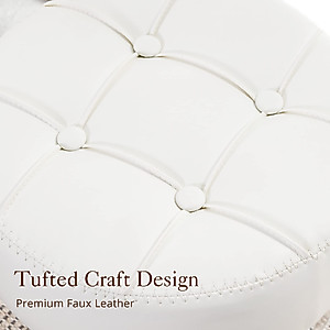 LUE BONA Adjustable Vanity Stool, 360°Swivel Vanity Chair Stool for Makeup Room, White Stool Chair for Vanity, Small Faux Leather Vanity Stool for Bathroom, Living Room