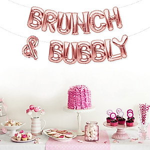 PartyForever Rose Gold BRUNCH & BUBBLY Balloon Banner Bridal Brunch Shower Bachelorette Party Decorations for Champagne Bubbly Bar