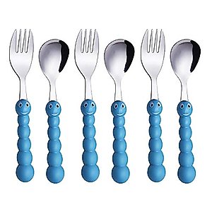 ANNOVA Kids Silverware 6 Pcs Set Children's Flatware - Stainless Steel Cutlery - 3 x Safe Forks, 3 x Dinner Spoons - Safe Toddler Utensils Without Knives for Lunch Box BPA Free (Caterpillar x 6 PCS)