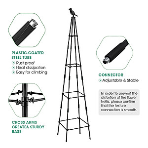 MQHUAYU 2 Pack Garden Obelisk Trellis for Climbing Plants Outdoors, 65 Inch Rustproof Plant Stand Climbing Support with Adjustable Heights for Indoor Potted Plants, Vines, Flowers Stands, Vegetables