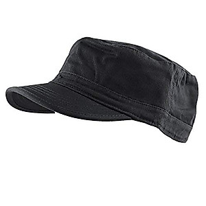 The Hat Depot Cadet Military Army Baseball Cap Tie Dye & Washed Cotton Basic & Distressed Cadet Brushed Cotton Cap (1. Basic - Black)