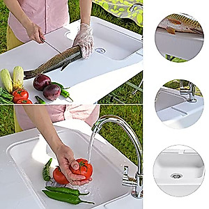 Fish Cleaning Table with Sink and Sprayer, Portable Folding Table, Standard Garden Connection, Stainless Steel Faucet, Camping Table with Sink, Suitable for Camping Picnic Kitchen Garden
