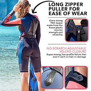 Women's Limestone Neoprene Wetsuit Shorty Wet Suits for Women in Cold Water Long-Sleeve Half Leg Water Suits Springsuit for Scuba Diving Surfing Kayaking Canoeing Snorkeling - 2.0mm (CoralNight, XL)