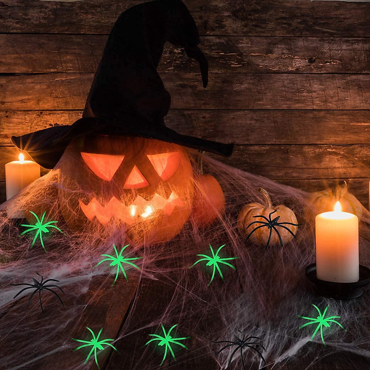 300 Sqft Halloween Spider Web Decorations, with 10 Glow and 10 Black Fake Spiders, Halloween Decorations Outdoor Large Stretch Spider Web Cobwebs Indoor (300 sqft Web+20 Spider)