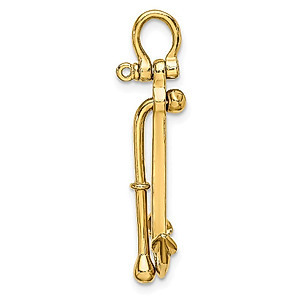 Solid 14k Yellow Gold 3-D Anchor 2 Piece and Moveable Charm Pendant - 37mm x 17mm