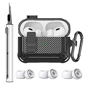 for AirPods Pro 2nd/1st Generation Case Cover with Cleaner kit &3 Pairs Replacement Ear Tips with Noise Reduction Hole(S/M/L),with Secure Lock Protective for Apple AirPods Pro 2022/2019 Charging Case