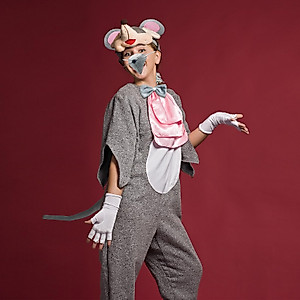 CASW Mouse Costume Ears-Headband-Tail-Nose-Bow-Tie Accessories Set : Standing Up Grey and Pink Ears Headband and Tail, Bow Tie Mouse Halloween Accessories Set - for Toddlers and Kids