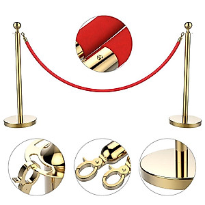 Yaheetech 2pcs Stainless Steel Stanchion Posts - 6.6FT Extended Red Velvet Rope Retractable Barriers Ropes Safety Barriers Set with Stable Base for Party Supplies Theater Hotels Clubs Museums, Gold